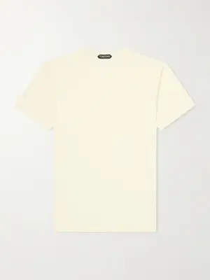TOM FORD Slim-fit Logo-embroidered Cotton And Silk-blend Jersey T-shirt - Yellow