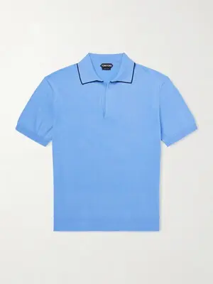 TOM FORD Sea Island Cotton And Silk-blend Polo Shirt - Blue