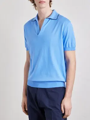 TOM FORD Sea Island Cotton And Silk-blend Polo Shirt - Blue