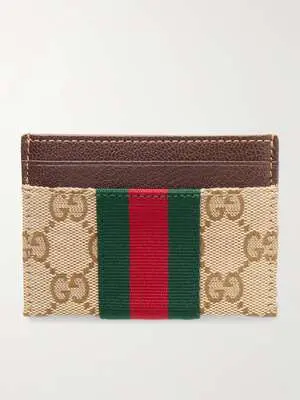 Gucci Leather-trimmed Monogrammed Canvas Cardholder - Beige