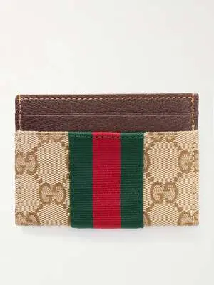 Gucci Leather-trimmed Monogrammed Canvas Cardholder