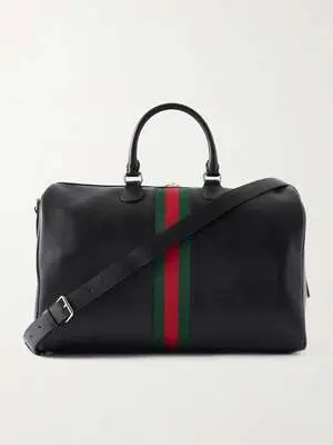 Gucci Medium Webbing-trimmed Leather Duffle Bag - Black