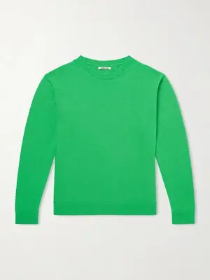 Auralee Brushed Cashmere And Cotton-blend Sweater - Green