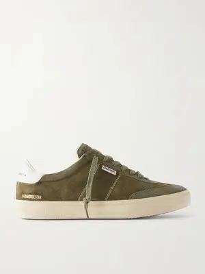 GOLDEN GOOSE Soul Star Leather-trimmed Distressed Suede Sneakers - Green