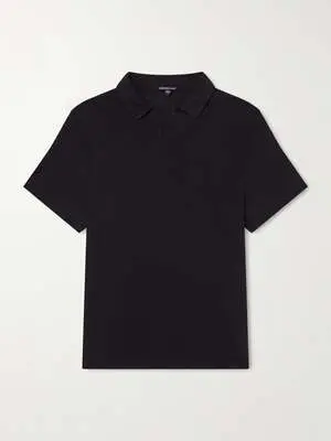JAMES PERSE Open-collar Cotton-jersey Polo Shirt - Black