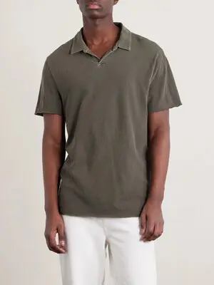 JAMES PERSE Open-collar Cotton-jersey Polo Shirt - Green