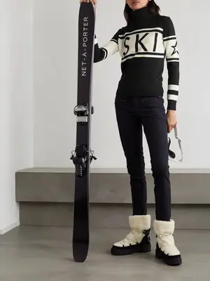 Perfect Moment Schild Intarsia Merino Wool Turtleneck Sweater - Black