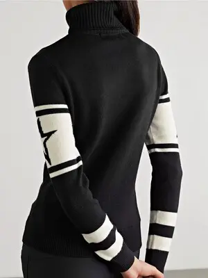 Perfect Moment Schild Intarsia Merino Wool Turtleneck Sweater - Black