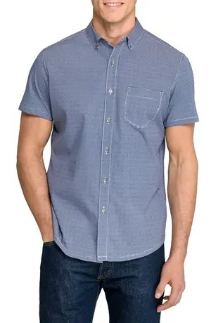 W.R.K Slim Fit Micro Square Reworked Short Sleeve Button-down Shirt - Maroon