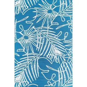 MAD MATS Palm Leaf Rug - Turquoise White - 6'x9'