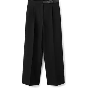 Mango Mid Rise Straight Leg Belt Pants - Black