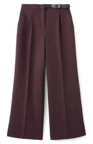 Mango Mid-rise Straight-leg Pleated Pants With Belt - Wine