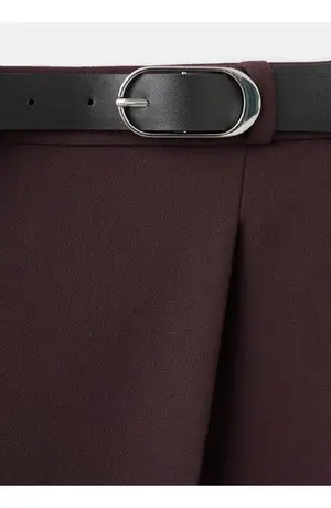 Mango Mid-rise Straight-leg Pleated Pants With Belt - Wine