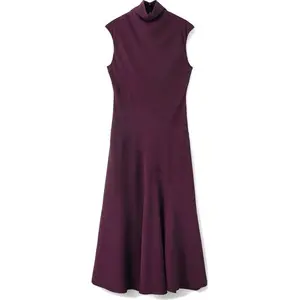 Mango Drape Mock Neck Sleeveless Midi Dress - Wine