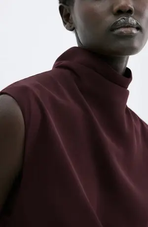 Mango Drape Mock Neck Sleeveless Midi Dress