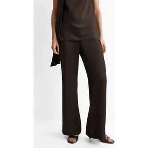 Mango Straight Leg Satin Pants - Chocolate