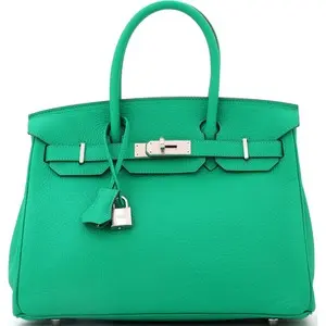 HERMES Birkin Handbag Green Clemence With Palladium Hardware 30