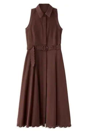 Mango Floral Embroidered Belted Shirt Dress
