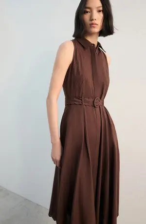 Mango Floral Embroidered Belted Shirt Dress