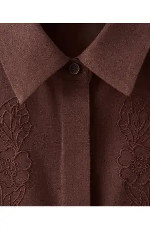 Mango Floral Embroidered Belted Shirt Dress