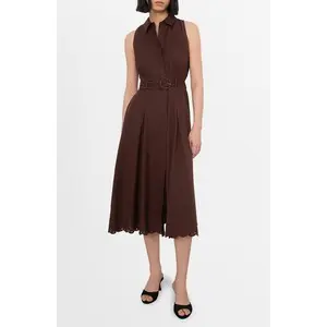 Mango Floral Embroidered Belted Shirt Dress - Brown