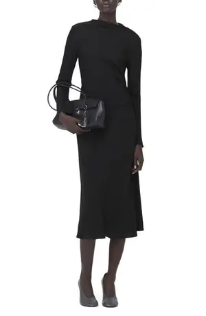 Mango Ruched Long Sleeve Midi Dress - Black