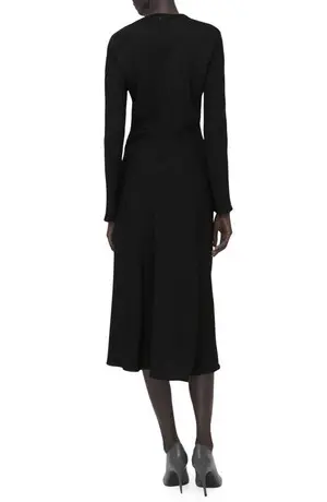 Mango Ruched Long Sleeve Midi Dress