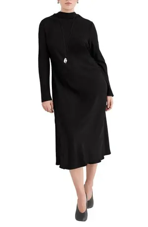 Mango Ruched Long Sleeve Midi Dress