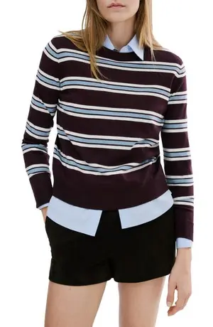 Mango Stripe Crewneck Sweater - Maroon