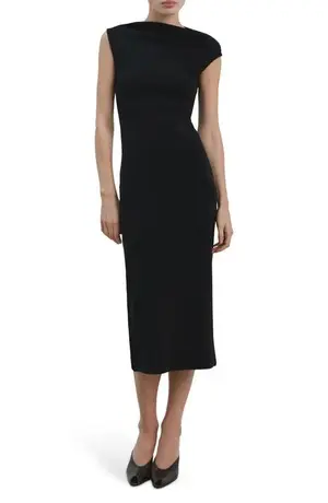Mango Asymmetric Midi Sheath Dress - Black