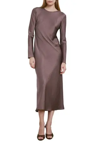 Mango Long Sleeve Textured Satin Midi Dress - Light/pastel Purple