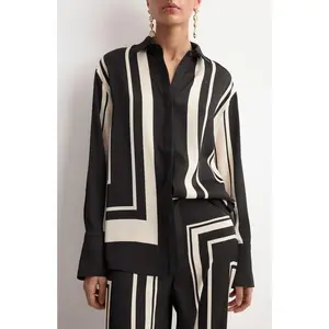 Mango Stripe Satin Button-up Shirt - Black