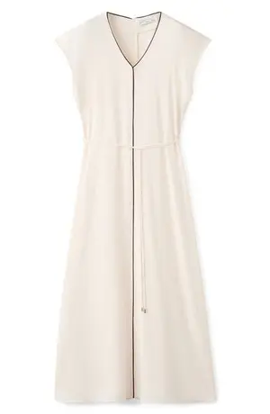 Mango Contrast Piping Belted Midi Dress - Ecru
