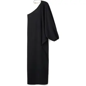 Mango One-shoulder Maxi Dress With Golden Hardware - Black