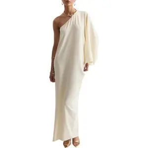Mango One-shoulder Maxi Dress With Golden Hardware - Ecru