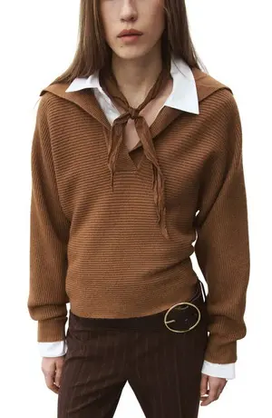 Mango Rib Johnny Collar Sweater - Tobacco Brown
