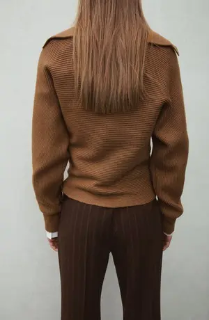 Mango Rib Johnny Collar Sweater - Tobacco Brown