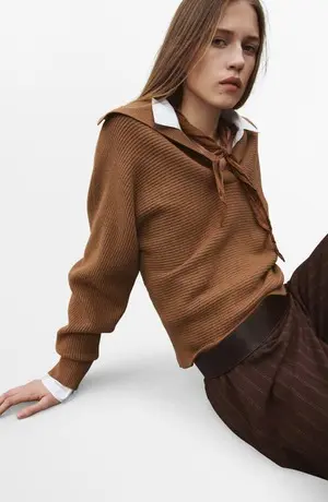Mango Rib Johnny Collar Sweater - Tobacco Brown