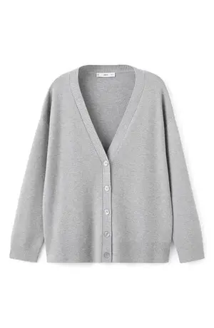 Mango V-neck Cardigan - Medium Heather Grey