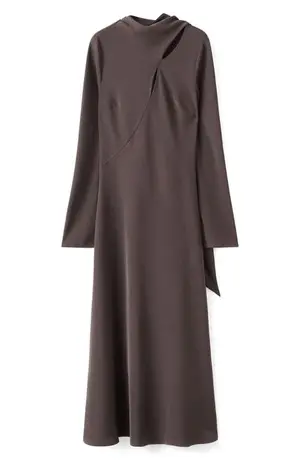 Mango Scarf Detail Long Sleeve Dress - Brown