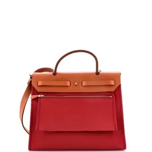 HERMES Herbag Zip Leather And Toile 31