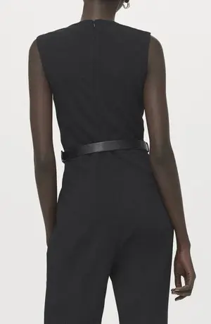 Mango Draped Detail Belted Wide Leg Jumpsuit