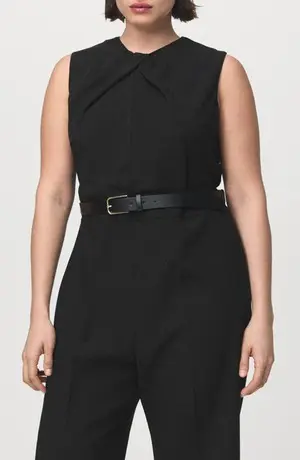 Mango Draped Detail Belted Wide Leg Jumpsuit