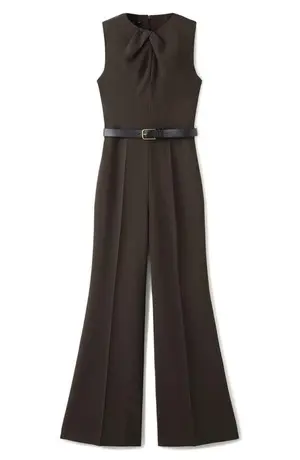 Mango Draped Detail Belted Wide Leg Jumpsuit - Brown