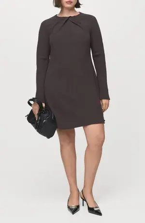 Mango Drape Long Sleeve Sheath Dress - Brown