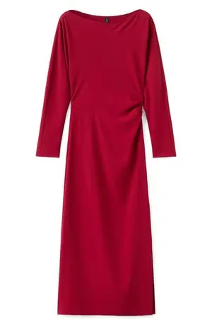 Mango Side Ruched Long Sleeve Dress - Red