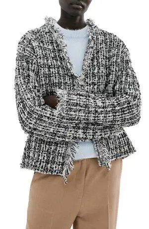 Mango Cotton Blend Tweed Jacket - Black