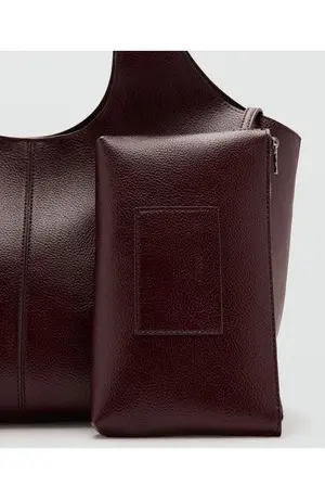 Mango Large Faux Leather Shopper Tote - Burgundy