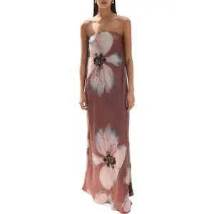 Mango Floral Open Back Maxi Dress - Pastel Pink