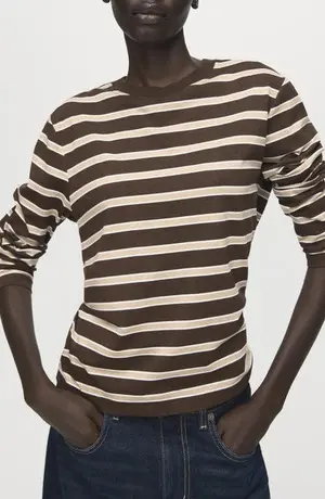 Mango Stripe Long Sleeve T-shirt - Brown